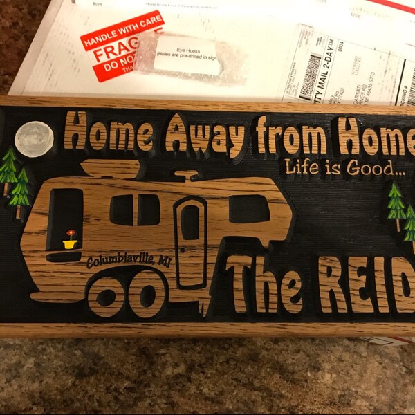 5th Wheel RV Sign - Camping Life is Good - Carved Wood Hand Painted ...