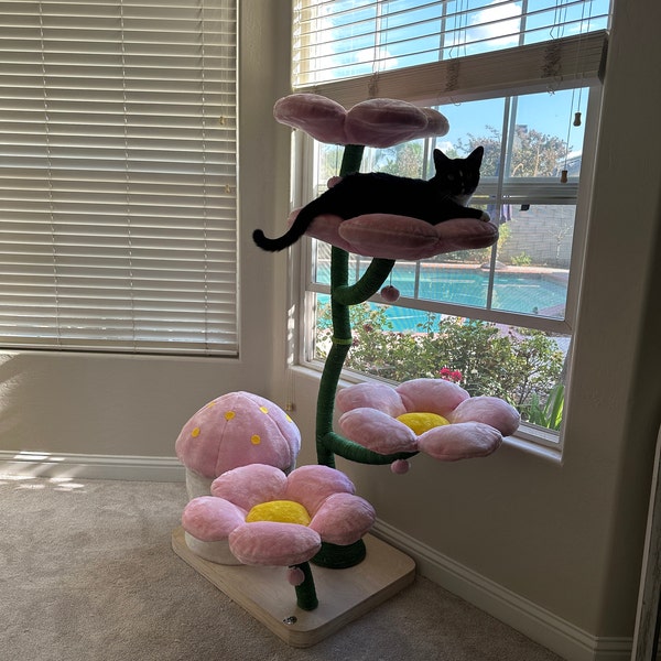 EDEN Wood Floral Cat Tree Tower, Wooden Cat Tower, Modern Cat Climbing ...