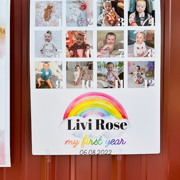 Editable First Year Photo Collage, 12 Month Photo Print, Rainbow First ...