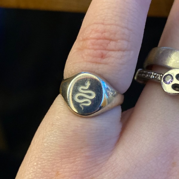 Snake Signet Ring - Small Round Signet Ring With Snake Engraving, Gold ...