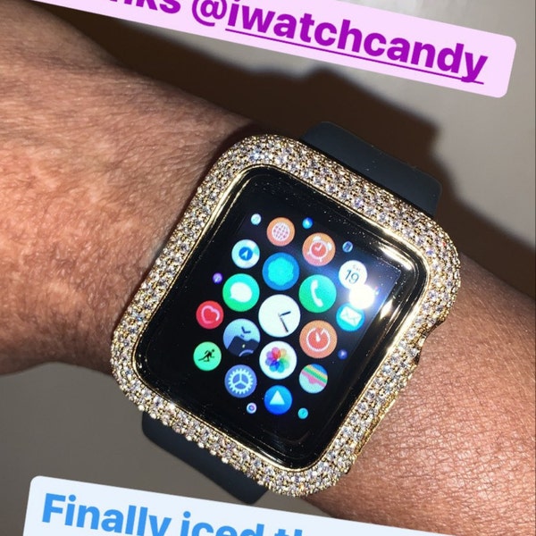 Iced Out Gold Apple Watch Band Stainless Steel Swarovski Crystals for ...