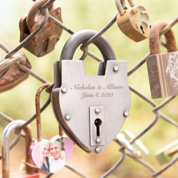Personalized Custom Hand-forged Love Lock (silver) - Engraved Padlock ...