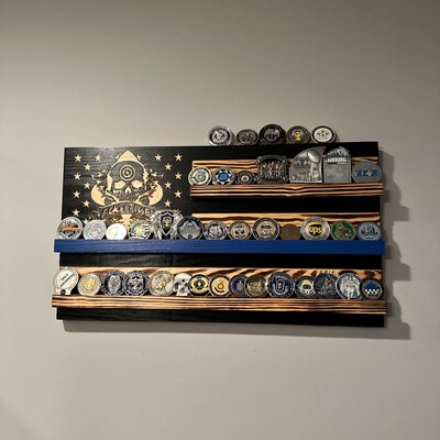 Thin Blue Line Challenge Coin Holder, Badge in Union Option, Police ...