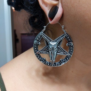 A Pair of Baphomet Evil Goat Plug Hoop Earring-steel - Etsy