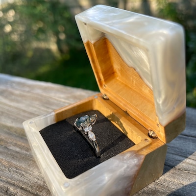 Engagement Custom Ring Box, Resin & Wood Engagement Ring Box, Ring ...