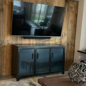 Media Console Cabinet Cart Modern Industrial Riveted TV Cabinet Mobile ...