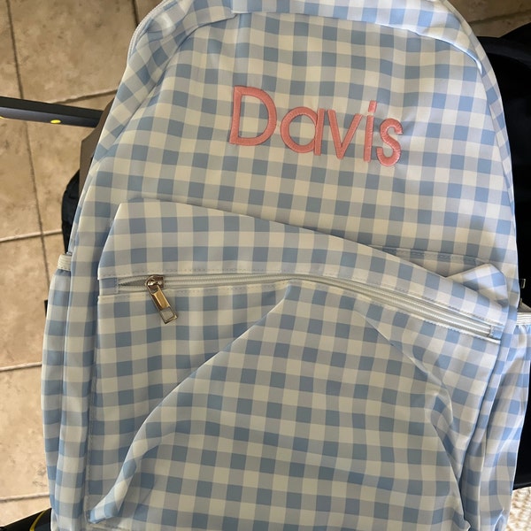 Monogram Gingham Backpack Lunchbox Set: Pink Ruffle, Blue Bookbag - Etsy