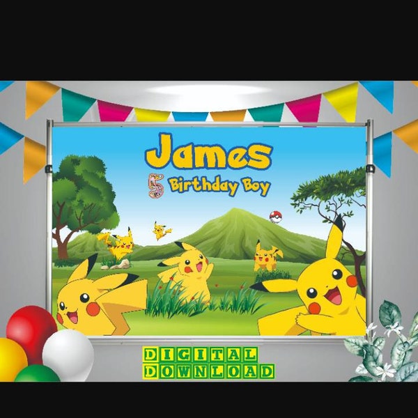 Pikachu Backdrop, Pikachu Birthday Backdrop, Pikachu Banner, Pikachu ...