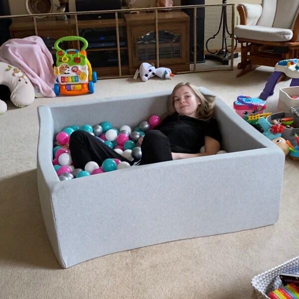 Large Square Ball Pit + 400 Balls Included - Gray, Pit Ball Kids, Pit ...
