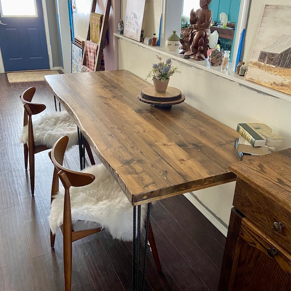 Alive Edge Reclaimed Distressed Dining Table With Hairpin Legs With ...