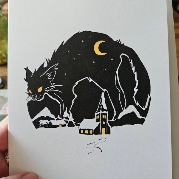 The Yule Cat - Icelandic Folklore Yule/christmas Card - Woodcut Style ...