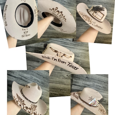 Tyler Childers Custom Hand Burned Wide Brim Fedora Hat Floral, Flowers ...