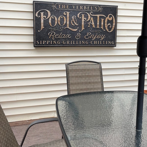 Personalized Pool & Patio Sign Backyard Bar and Grill Pool Deck Last Name Sign Custom Family ...
