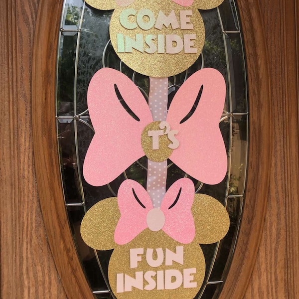 Minnie Mouse Door Sign,minnie Mouse Birthday,pink and Gold Minnie Mouse ...