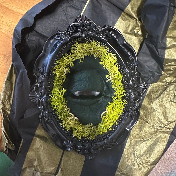 Mossy Monster Eye With Gold Thorns in Mini Frame Green Quirky Handmade ...
