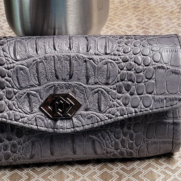 Silver Gray Vinyl Leather Faux Crocodile Nile Fabric Sold per Yard 54 ...