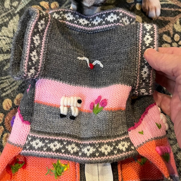 GRAY AND PINK Zip up the Back Sweater. Hand Embroidered in the Andes of ...