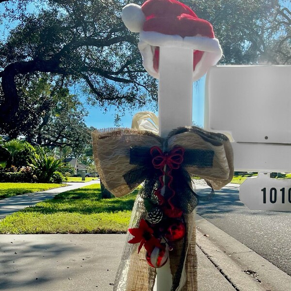 Christmas Mailbox Swag, Mailbox Swag, Deco Mesh Mailbox Topper, Home ...