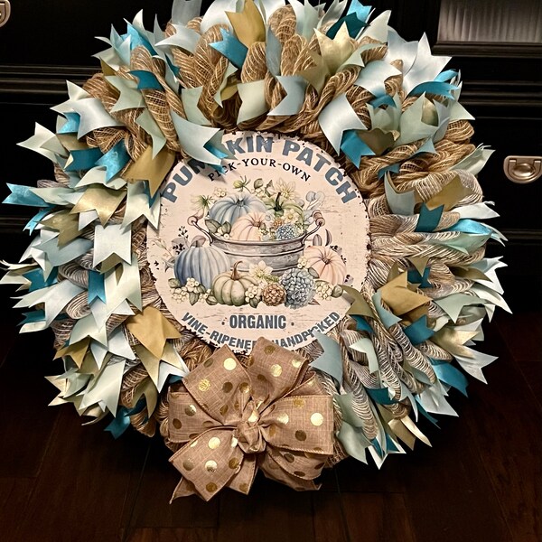 Primitive Pumpkin Patch Blue Pumpkins Wreath Sign, Metal Wreath Sign ...