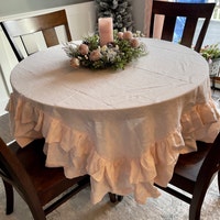 Round Ruffled Dusty Rose Tablecloth/custom Pink Linen Tablecloth/soft ...