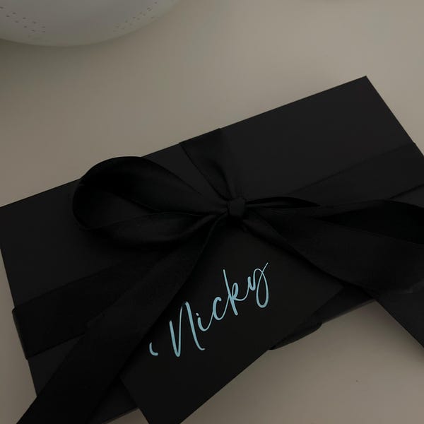Black Luxury Gift Box, 23x12cm Card Box With Satin Feel Ribbon and ...