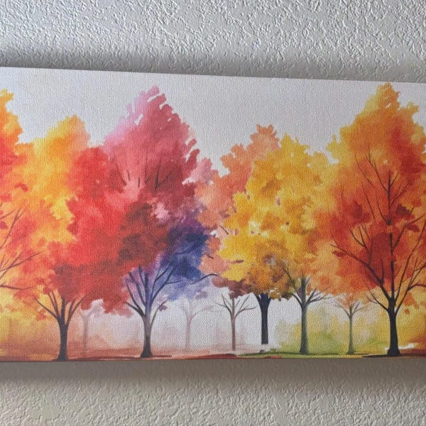 Fall Watercolor Tree Canvas Print, Autumn Tree Colors, Fall Leaves ...