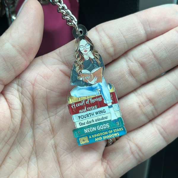 Personalized Girl Reading Book Acrylic Flat Keychain, Custom Book ...