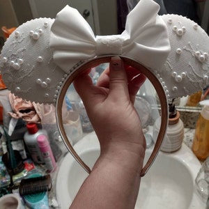 Pastel Pink Ears With Pastel Pink Bow and Embellished Pearls Handmade ...