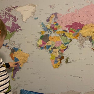 Giant World Map Wall Mural Removable Wallpaper Map of the | Etsy