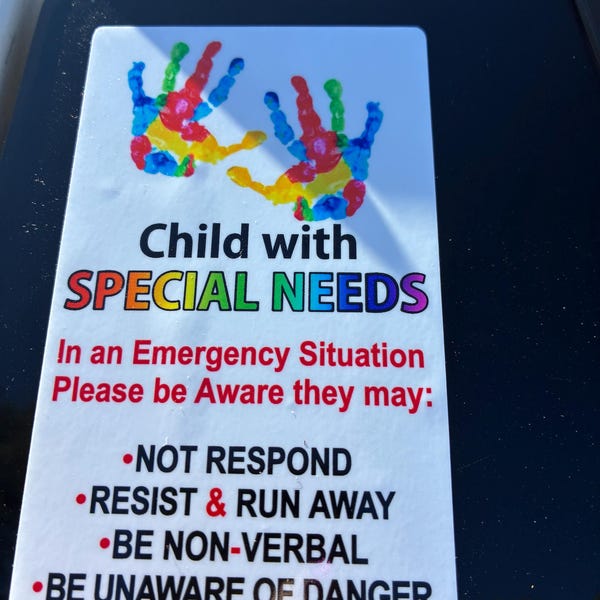 Special Needs Child Sticker Car Truck Window Vehicle Emergency Safety ...
