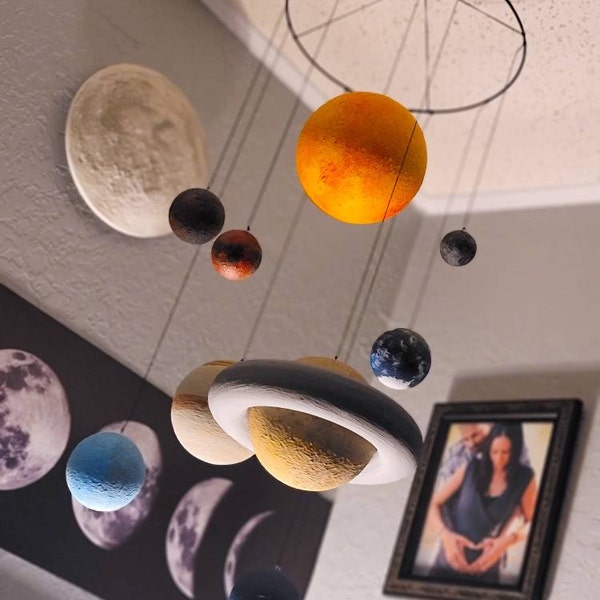 Hand Painted Solar System Model Hanging, Solar Mobile, Sun and Planets ...
