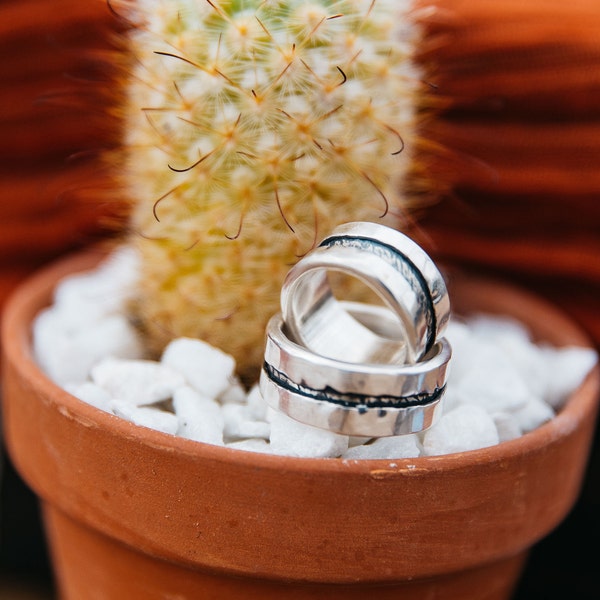 Rustic Wedding Ring - Handmade Artisan Designed Oxidized Unisex Fine ...