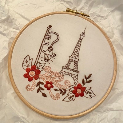 Paris Embroidery Kit Eiffel Tower Design Hand Embroidery Kit on Red ...
