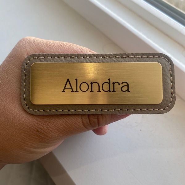 Leather & Brass Magnetic Name Tags. With 2 Lines of Text. - Etsy