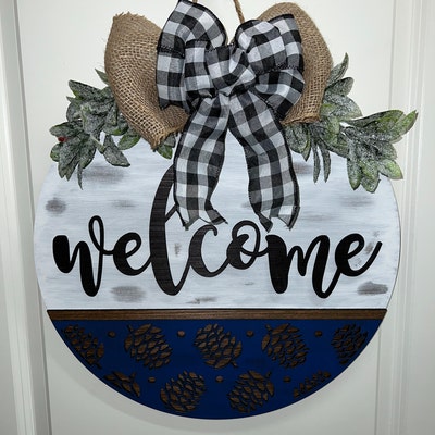 Welcome Pine Cone Sign, DIGITAL Download, Round Door Hanger Svg ...