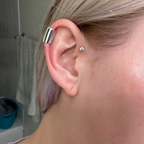 Minimalist Silver Ear Cuff | High Quality Fake Cartilage Piercing | Ear ...