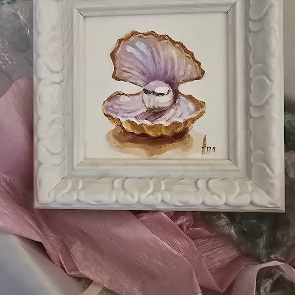 Seashell Pearl Painting Sea Shell With Pearl Artwork Original Oil ...