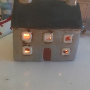 Ceramic Village Pottery Tall PINK House Tea Light Holder Gift Ornament ...