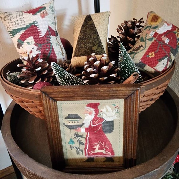 Jeanette Douglas Cross-stitched GOOD TIDINGS PINDRUM on 32 Count Mocha ...