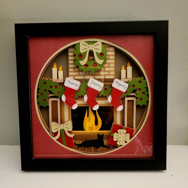 3D MANTLE With STOCKINGS Svg - 3D Christmas Svg - CHRISTMAS Shadow Box ...