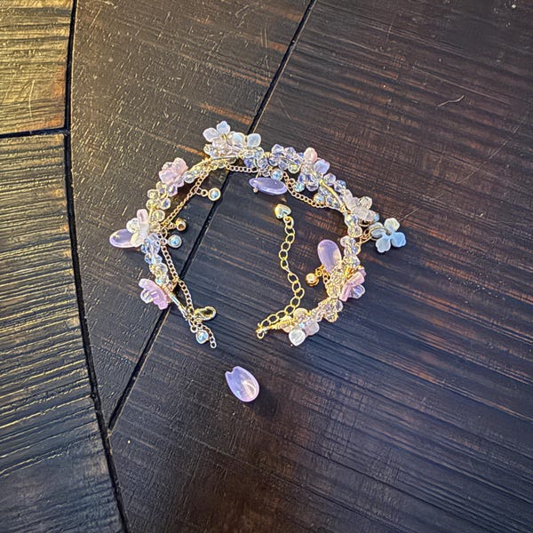 Purple Hydrangea Tassel Bracelet, Crystal Flower Fairy Bracelet ...