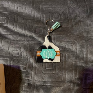 Personalized Cow Ear Tag Keychain, Monogram, Cattle Livestock, Cow Hide ...