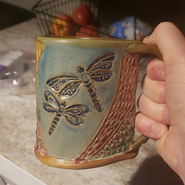 Handmade Dragonfly Pottery Mug: Artisan Coffee Cup, Nature Lover Gift ...
