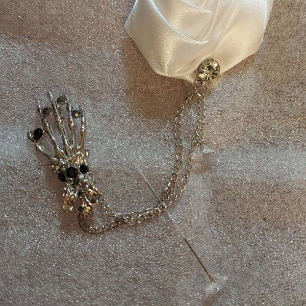 Rhinestone Skeleton Hand Silver Chain White Rose All Colors Boutonniere ...