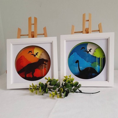 3D Dinosaur Shadow Box Double Bundle Brontosaurus and T-rex Shadow ...