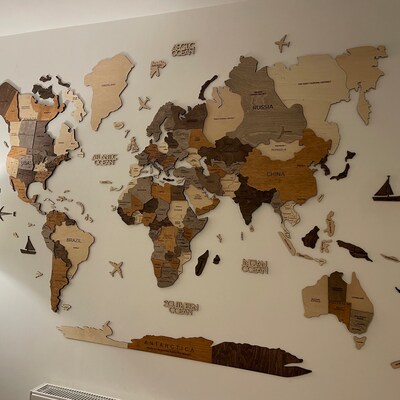 Wooden World Map Wall Art by Enjoy the Wood, Home Decor, Family Gift ...