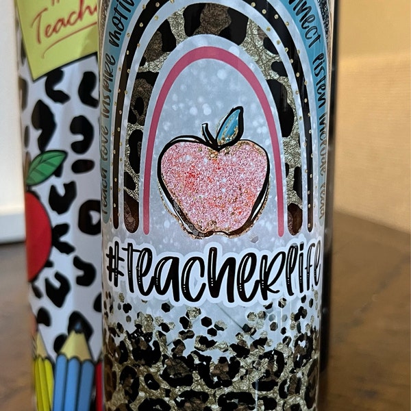 20 Oz Skinny Tumbler Rainbow Leopard Glitter Teacher Tumbler Pencil ...