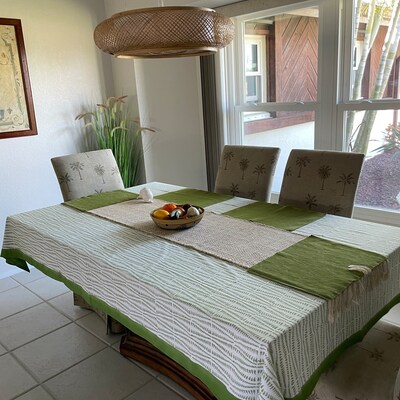 Sage Green Floral Tablecloth, Block Printed Tablecloth, Cotton Table ...