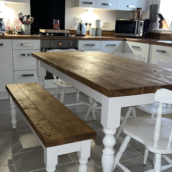 Farmhouse Dining Table With Bench - Handmade Dining Table Set - Rustic ...