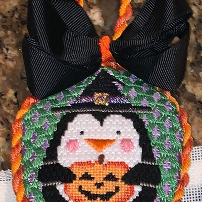 Hand Painted Halloween Witch Penguin Needlepoint Canvas by - Etsy